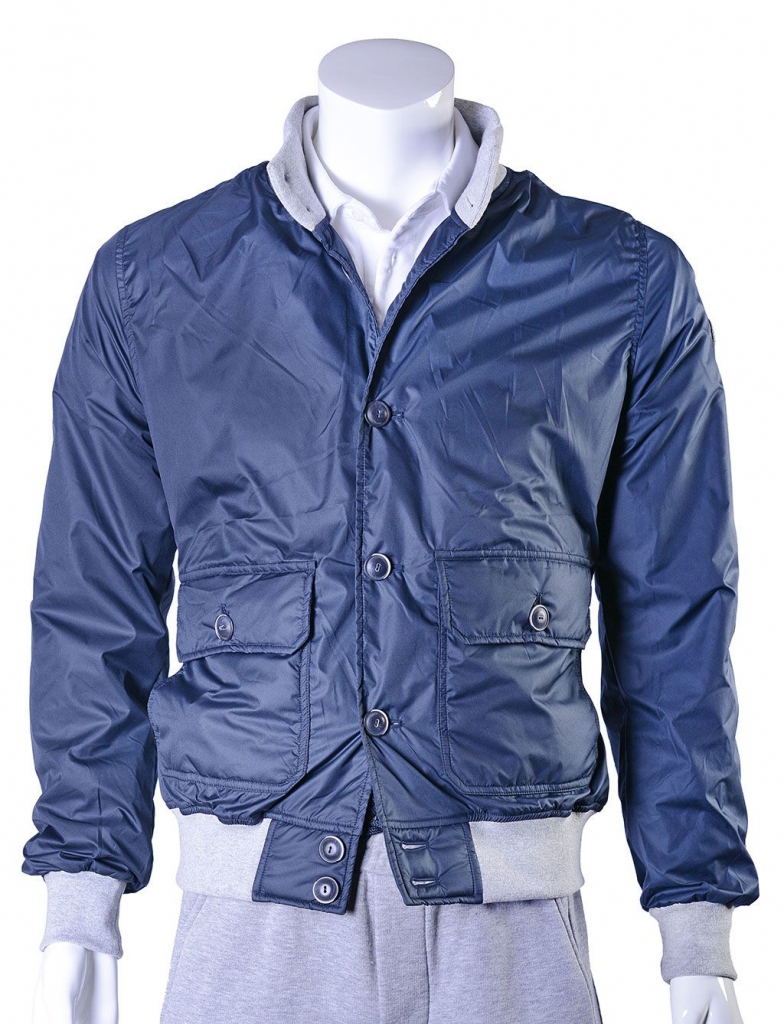 Button-down bomber jacket with sweatshirt trim